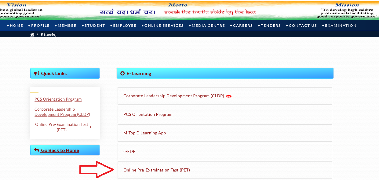 ICSI Requirements for Pre-Examination Test and Programme